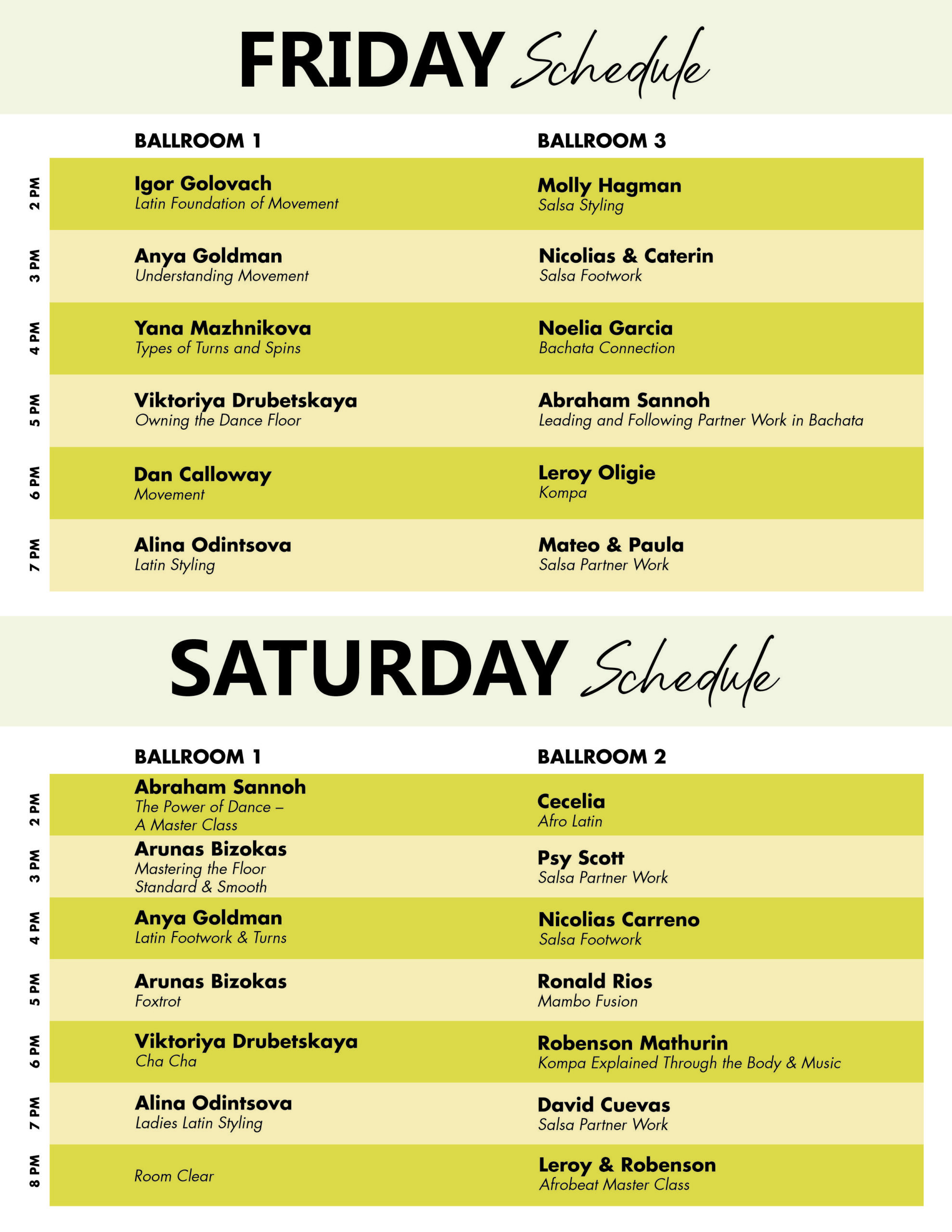 2025 Tentative Schedule of Events – Ultimate Dance Competition